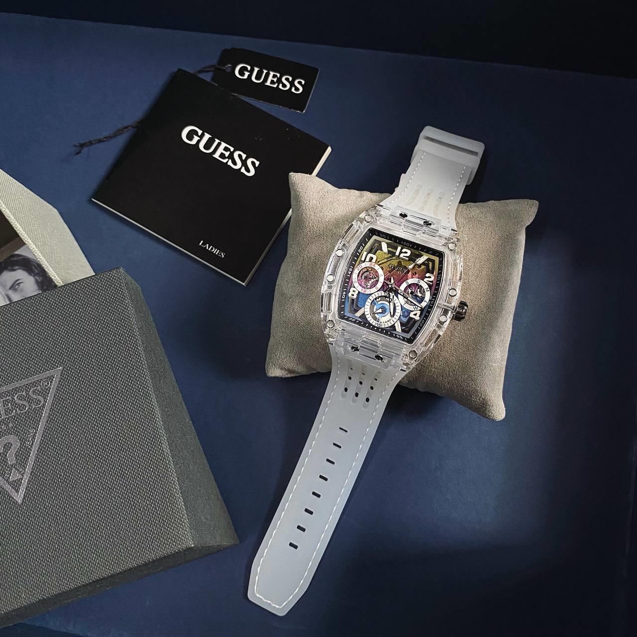 Đồng Hồ Guess Clear Case Clear Silicone White Watch [GW0499G3 ...